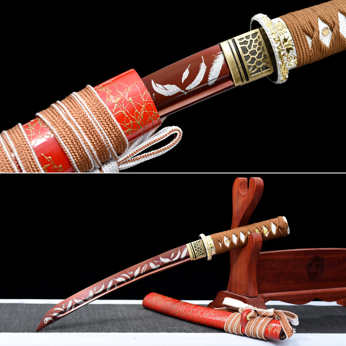 Handmade Full Tang Tanto Sword High manganese Red steel Blade With sca ...